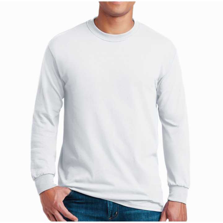 Binay Embroidery White Plane Full Sleeve Cotton T-Shirt For Men ...