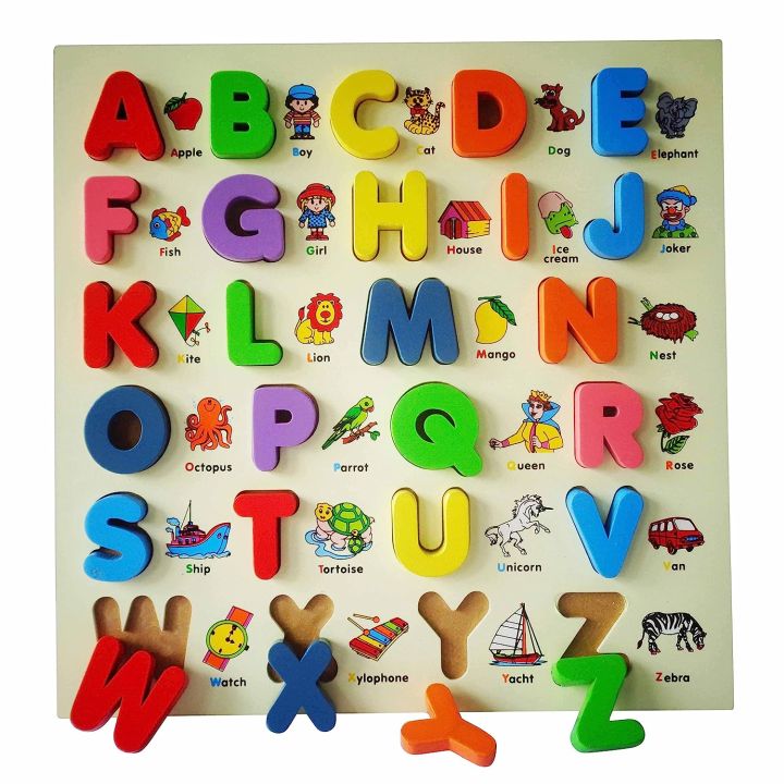 Wooden English 3D Alphabets Blocks With Objects For Kids, Alphabets For ...
