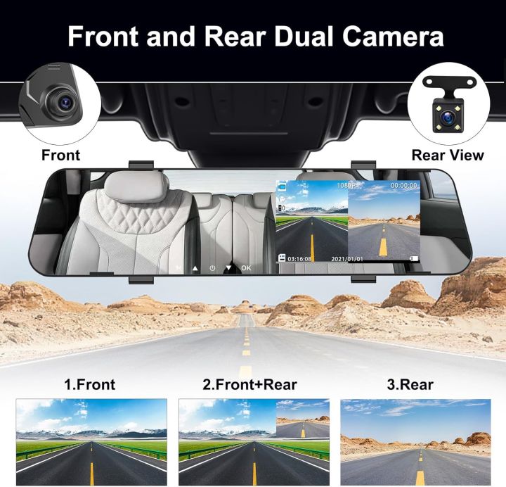 4.5 Inch HD Rear View Mirror Dash Cam with Tail Camera | Smart point ...