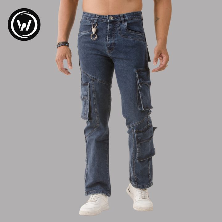 Wraon Blue Gray Premium Stretchable Chichi Denim Cargo Box Pant For Men ...