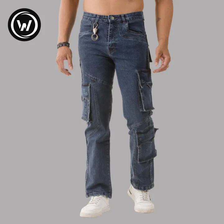 Wraon Blue Gray Premium Stretchable Chichi Denim Cargo Box Pant For Men ...