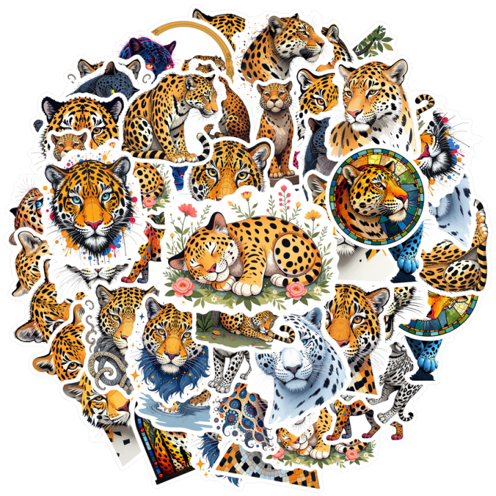 Wild Wildlife Adhesive Label playful Leopard Stickers cute artistic Big ...