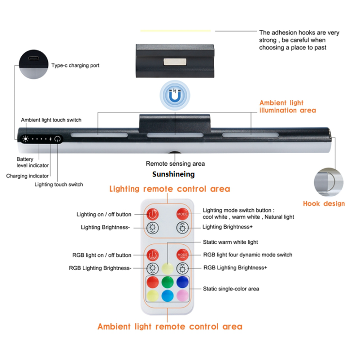 Light Rgb Wireless Light Adjustable Light Strip Light Magnetic Magnetic ...