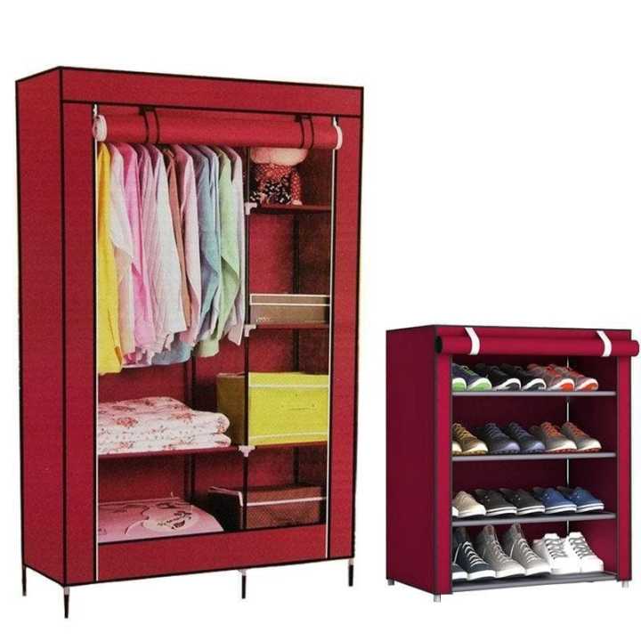 Combo Of Foldable Clothes Daraz + 4 Steps Shoe Rack (Color Vary ...