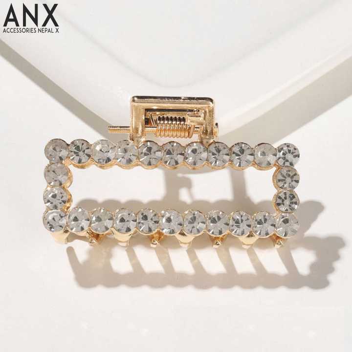 Anx Viral Shiny CrystalRhinestone Metal Large Hair Claw Pearl Cross ...