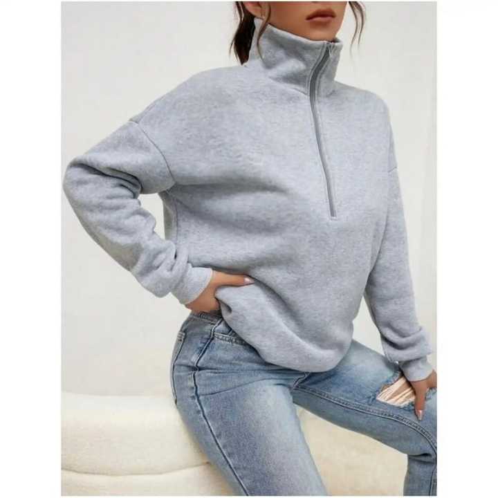 Warm Full Sleeve Inner Fleece Half Zip Sweatshirt For Women | Daraz.com.np