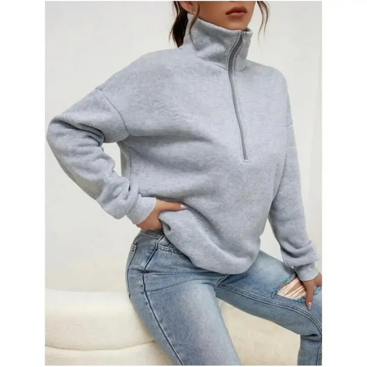 Warm Full Sleeve Inner Fleece Half Zip Sweatshirt For Women | Daraz.com.np