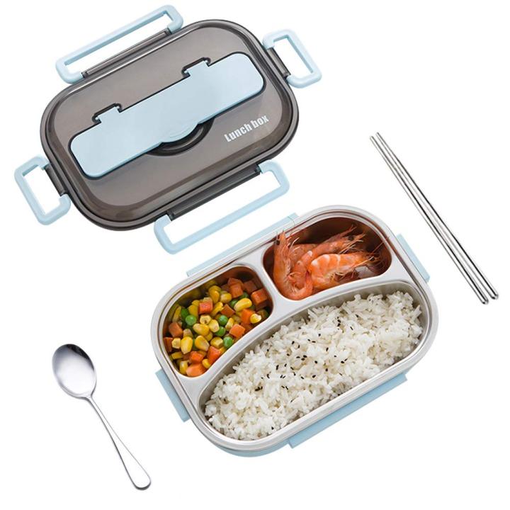 Lunch Box 3 Compartment Lunch Box, Insulated Stainless Steel Square ...