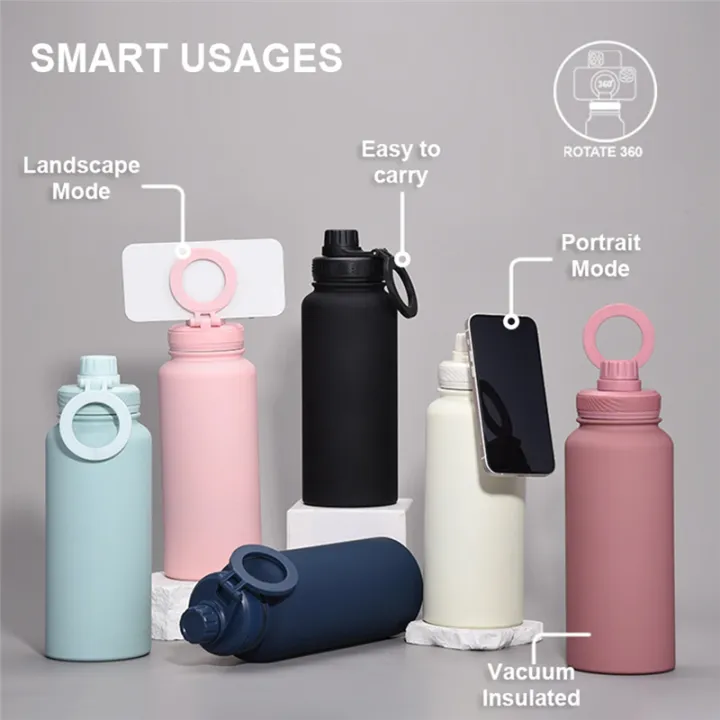 1L ThermosCup Cellphone Magnetic Stand Double Stainless Steel Portable ...