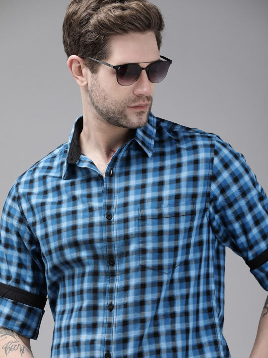 Fabdale Pure Cotton Gingham Checkered Spread Collar Casual Shirt ...