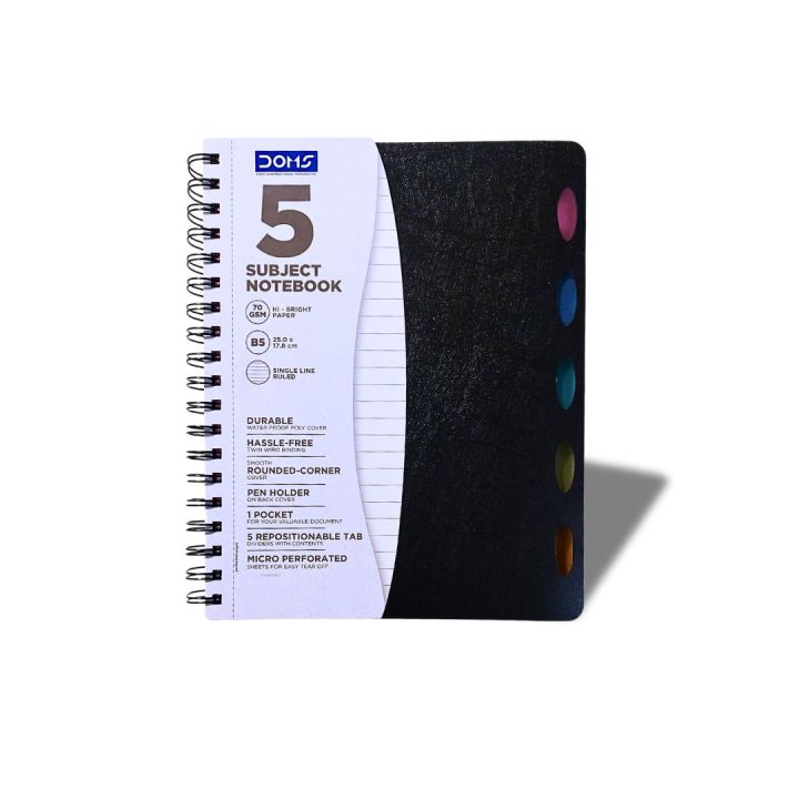 Doms Wiro Binding 5 Subject Notebook | Available in A4, A5, B5 | Single ...
