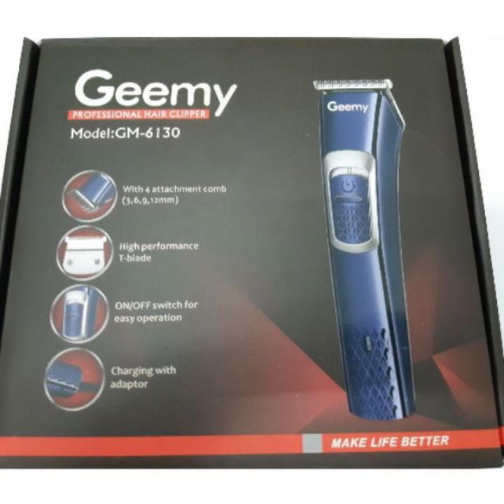 Pro Gemei Geemy GM-6130 Professional Hair Clipper Rechargeable Hair Trimmer With 4 Attachment ...