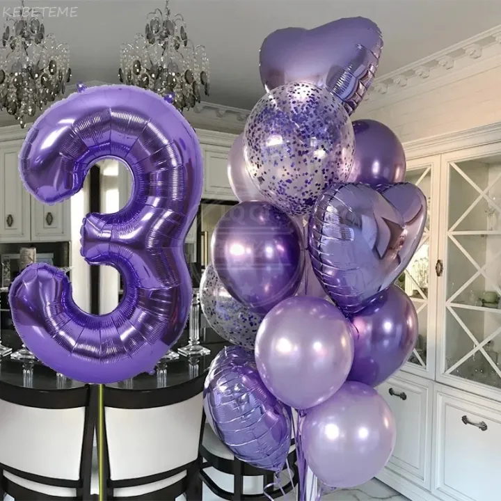KEBETEME 12pcs boy Girl Birthday Balloons 40inch Purple Number baloon ...