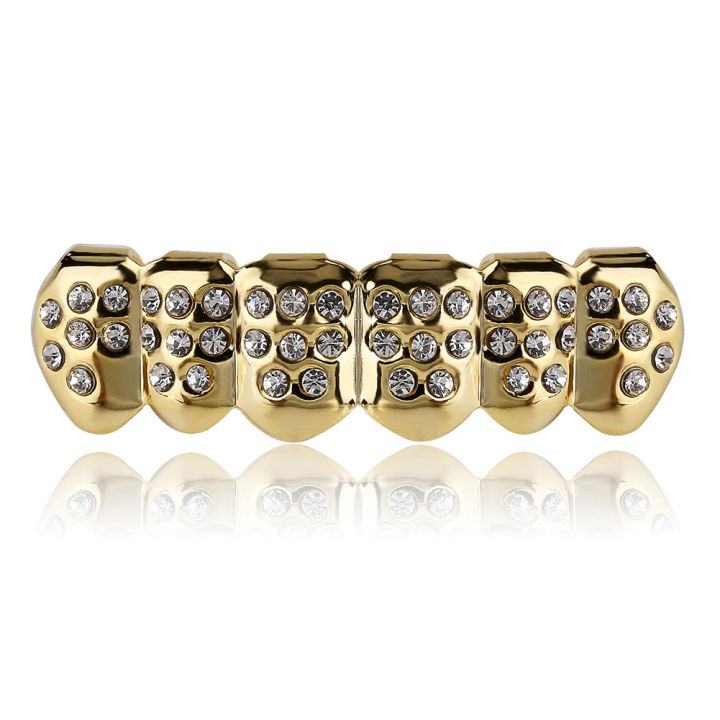 GUCY Hip Hop Gold Grills Top and Bottom Iced Bling Grillz Teeth Caps ...
