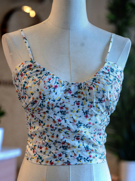 Corset Design Crop Top With String At The Shoulder And Loops To Tie At ...