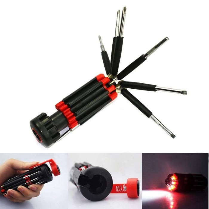 6 In 1 Multi-Function Screw Driver Kit- 6 LED Torch Light Tools Set ...