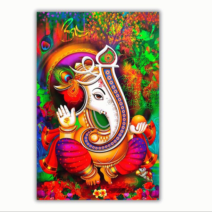 NEXO DECOR Religious Lord Ganesh Sparkle Textured Canvas Wall Painting ...