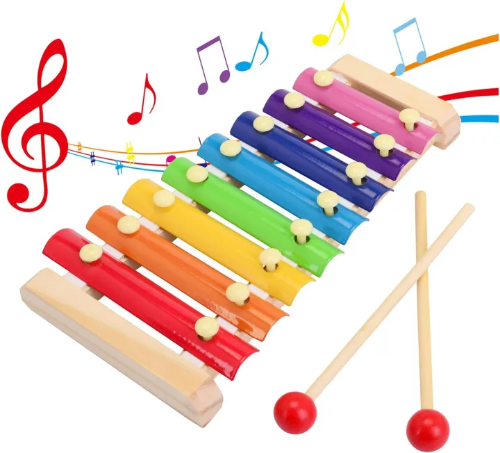 Wooden Xylophone for Kids - 8-Key Hand-Knock Musical Toy with Colorful ...