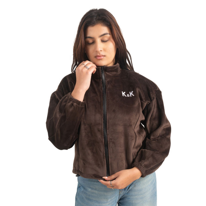 Velvet Full Sleeve Inner Fleece Full Zip Sweatshirt For Women | Daraz ...