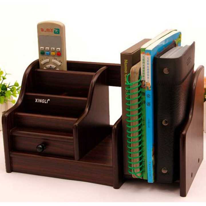 Multi Utility Wooden Desk Organiser Pen Pencil Stand With Book Shelf ...