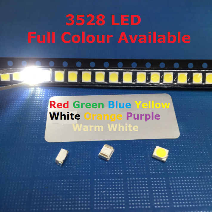 100pcs 3528 LED SMD White Chip PLCC Ultra Bright Surface Mount 20mA 3V ...
