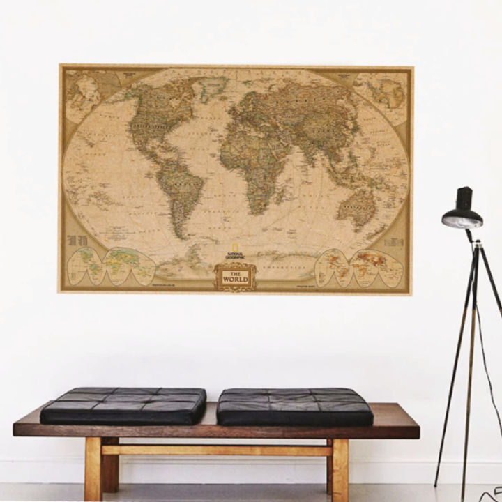 Kraft Paper National Geographic World Map Wall Poster Sticker Decal - Decorative Wall Art ...