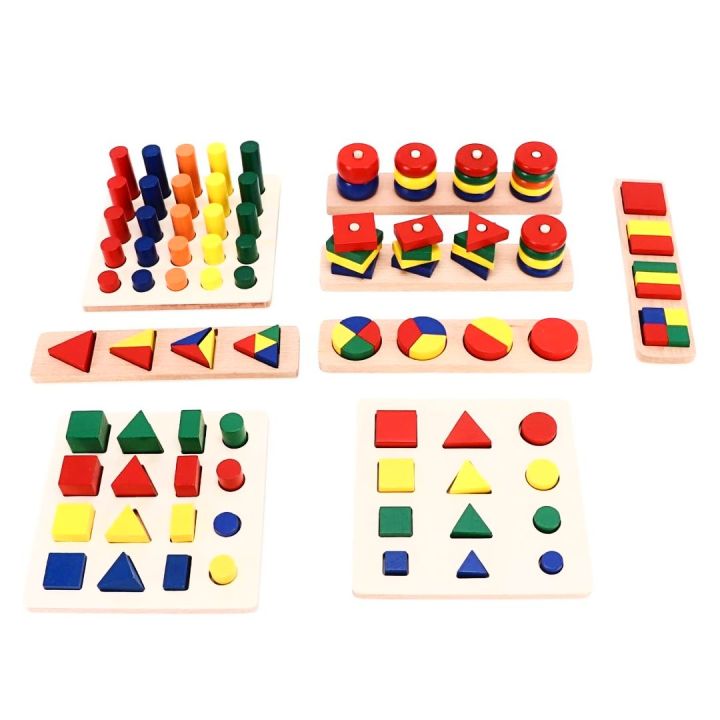 BrightStart Montessori Wooden Stacking & Shape Sorting Blocks – 8-Piece ...