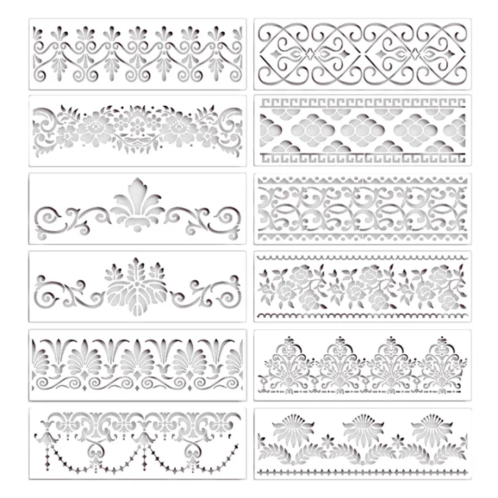 Sptrry12Pcs Flower Border Stencils Mandala Stencils Reusable Cut ...