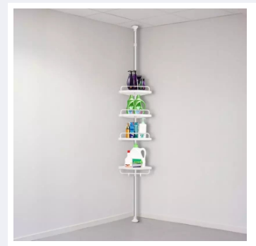 4 Tier Height Adjustable Tension Pole Plastic Tray Bathroom ...