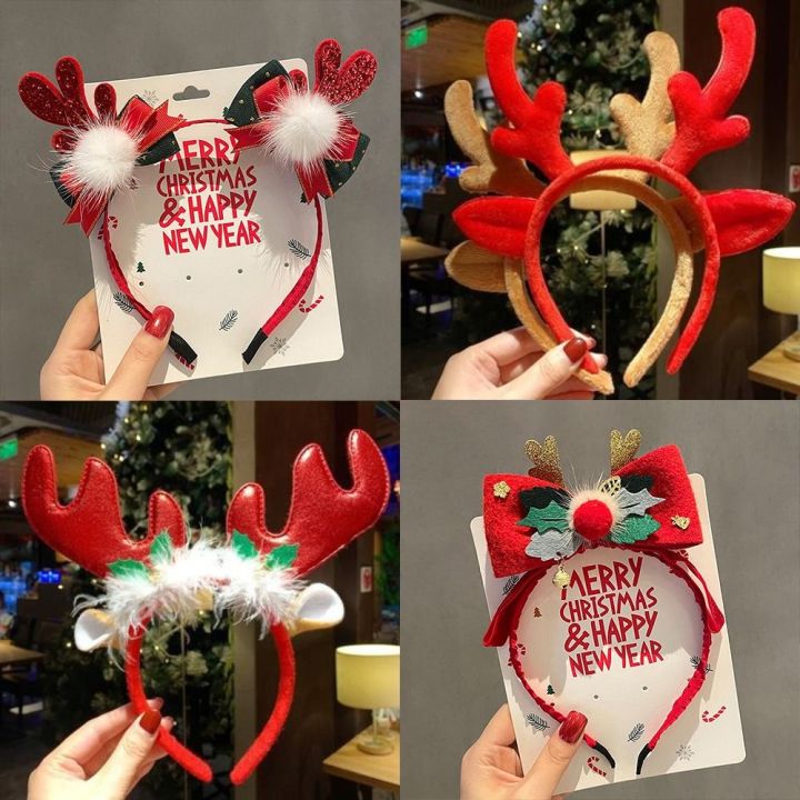 Cute Cartoon Christmas Headband Bowknot Santa Deer Ear Hair Loop ...