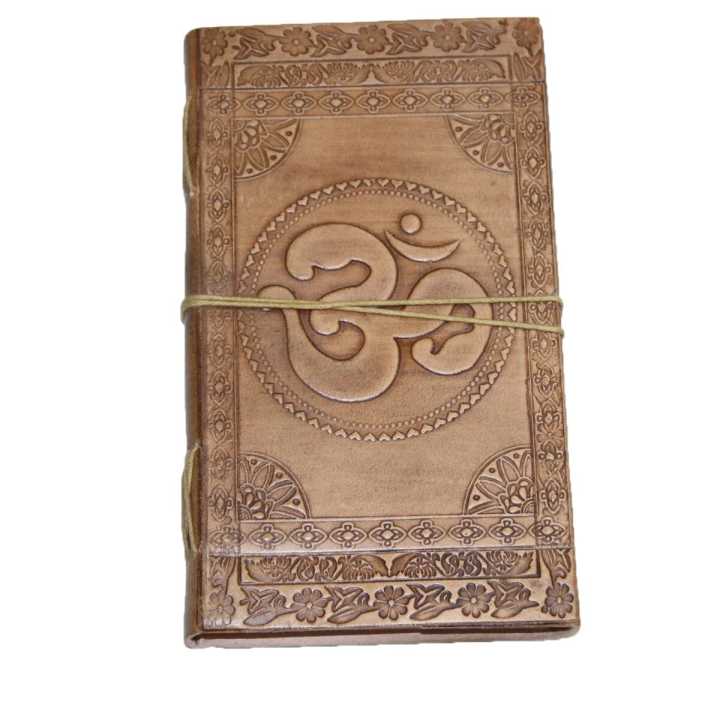 Leather Notebook With Embossed Om Design Beige Color 9 Inch by 5 Inch ...