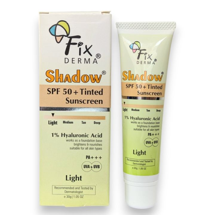 Fix Derma Shadow Tinted Sunscreen 30g | Shade - Light | SPF 50+ | 1% ...