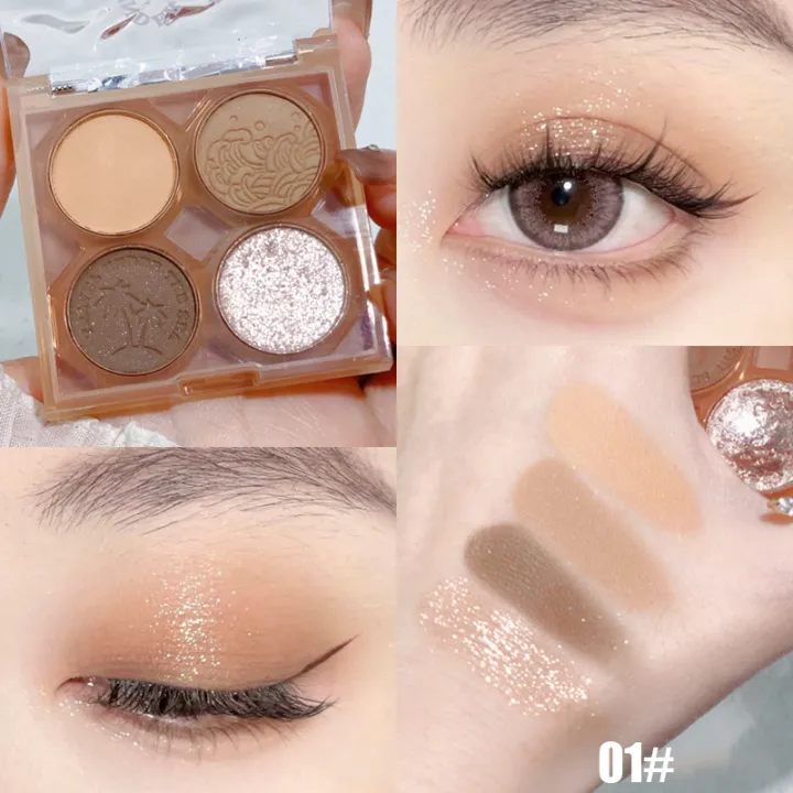 4 Color Pearly Blue Matte Glitter Eyeshadow Palette Shimmer Waterproof ...