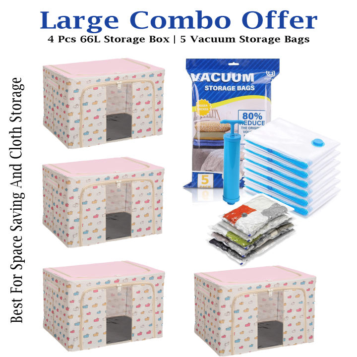 2-in-1 Combo: 4 x 66L Oxford Fabric Closet Organizer Storage Boxes & 5 ...