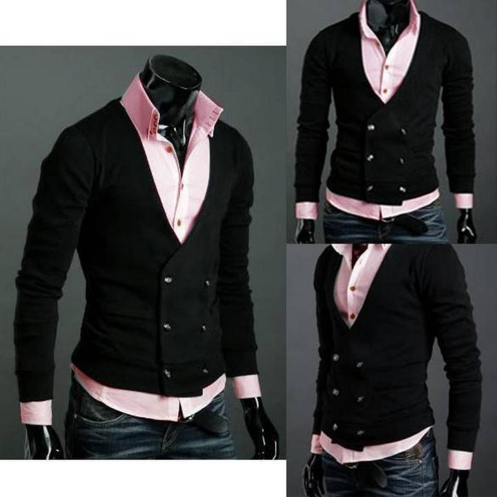 New Men\'s Casual Slim Fit Double-Breasted Stylish Cotton Cardigan Long ...