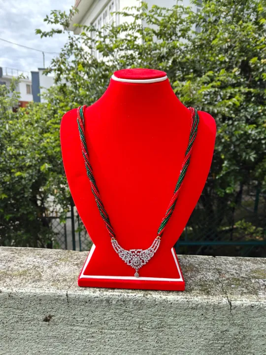 AD Locket with Green & Red Color Hydro Crystal Mala for Women by ...