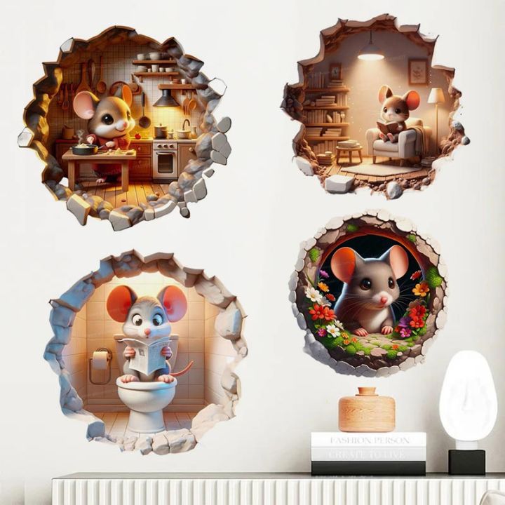 Cute Cartoon Mouse Hole Wall Sticker Living Room Wall Edge Home ...