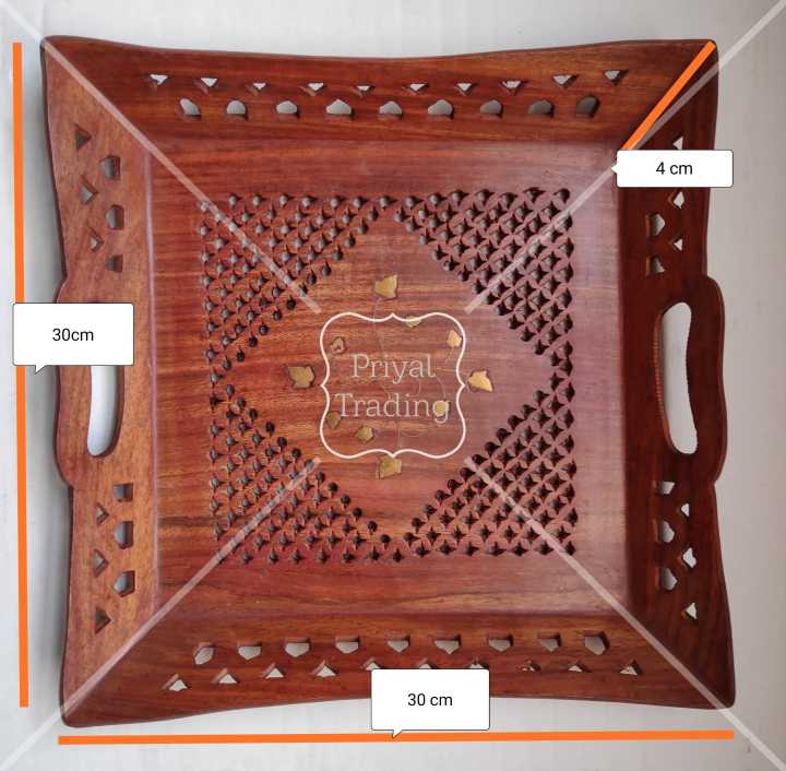 Wooden Handmade Square Shaped Serving Tray Beautifull Brass work ...