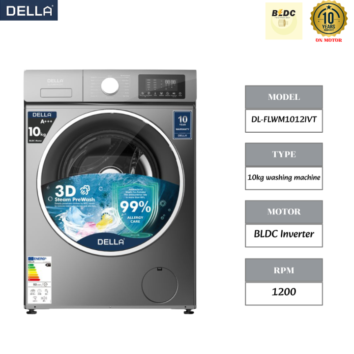 Della 10kg BLDC Inverter Motor Front Load Fully Automatic Washing ...