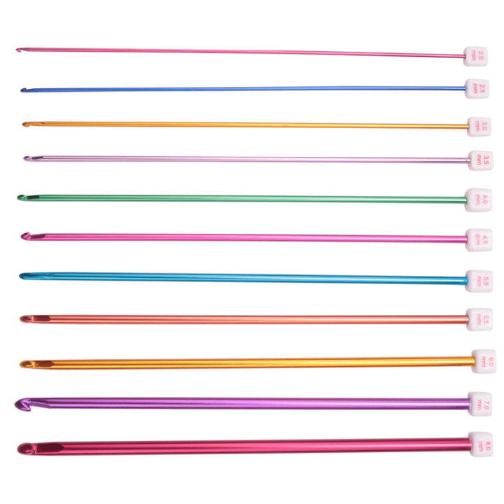 11pcs 27cm Multicolour Aluminum Tunisian Afghan Crochet Hook Knit ...