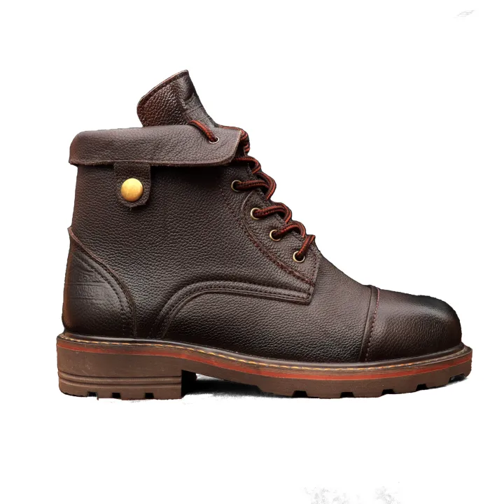 Genuine Leather Men's Boots Platform Brown Ankle Harley Davidson Boots ...