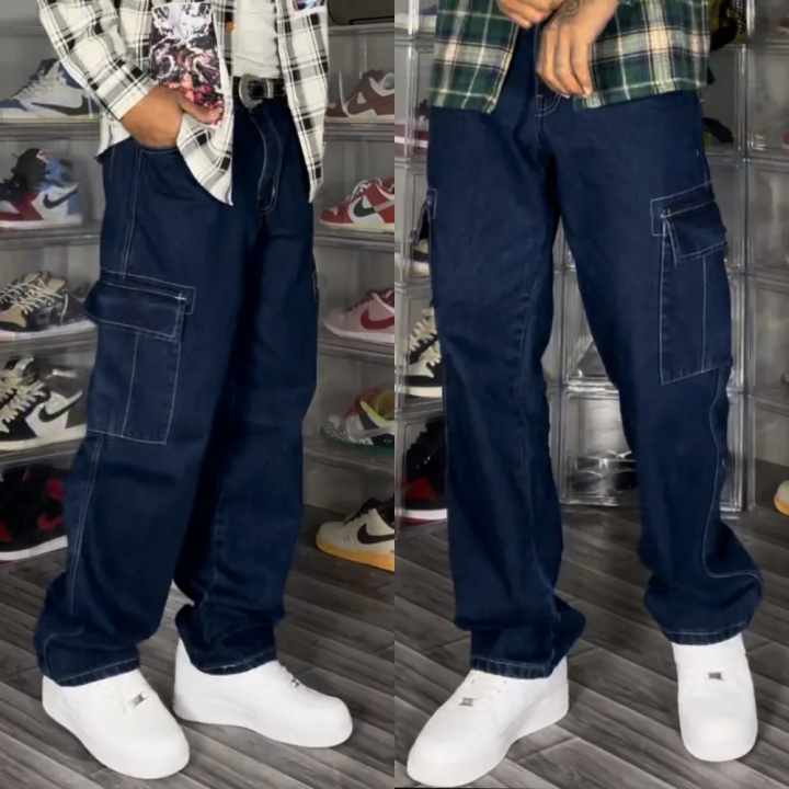 | Instyle Nepal | Stitching Multi Cargo Box Straight Baggy Jeans ...