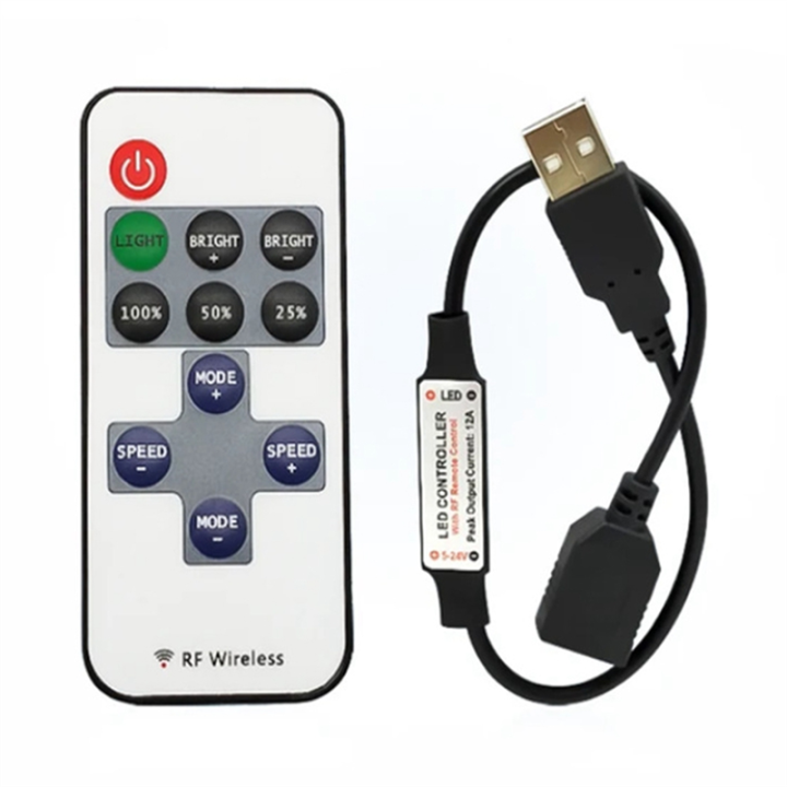 Spreeshop 11 Keys LED Strip Controller Mini Dimmer RF Remote 5V USB ...