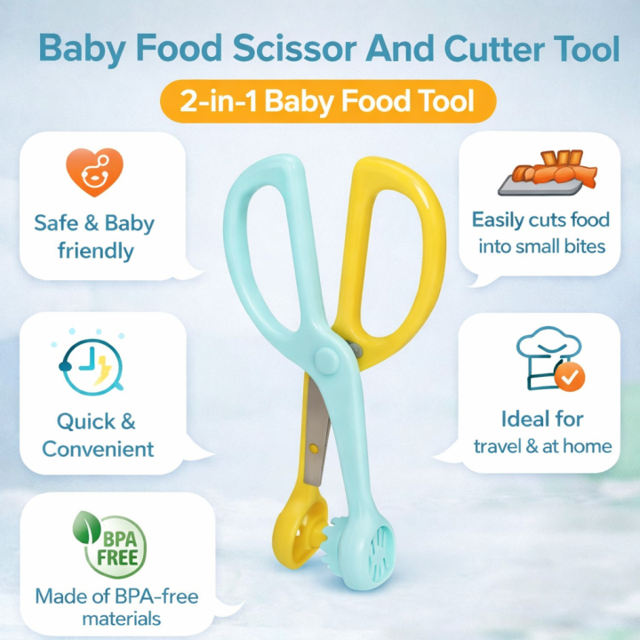 Baby Food Scissor And Food Cutter - 2 in 1 Baby Food Tool food-safety ...