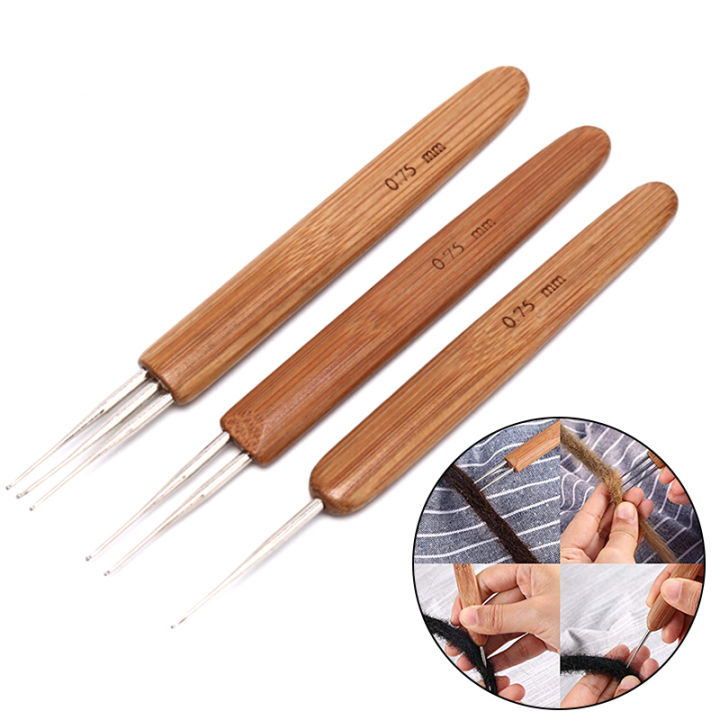 1pc/3pcs 0.75mm Dreadlock Crochet Needle Hook Bamboo Handle Hooks Tools ...