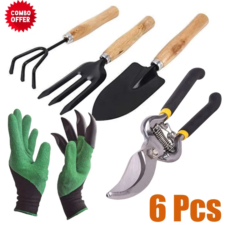 6 Pcs Combo: 8.5-Inch Gardening Pruning Scissors & 3-Piece Tool Kit ...
