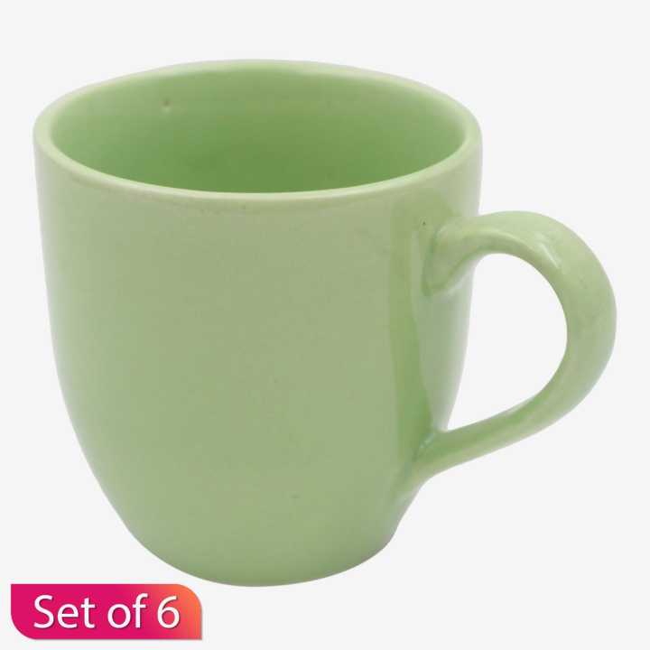 Green Color Mug Printed Ceramic Mug 6pc set for Coffee/Tea/Milk (360 ml ...