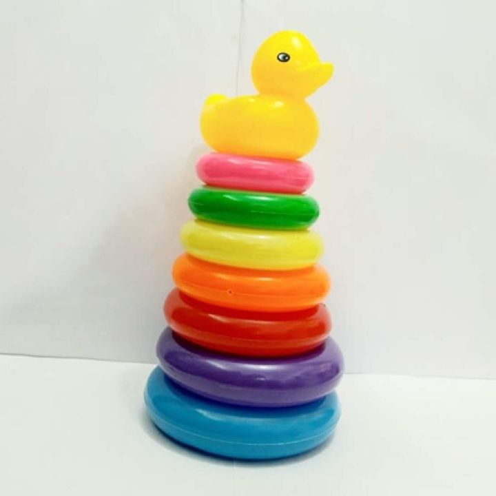 7 Colors Rings Baby Stacked Toy Sunny Music Colorful Rainbow Tower ...