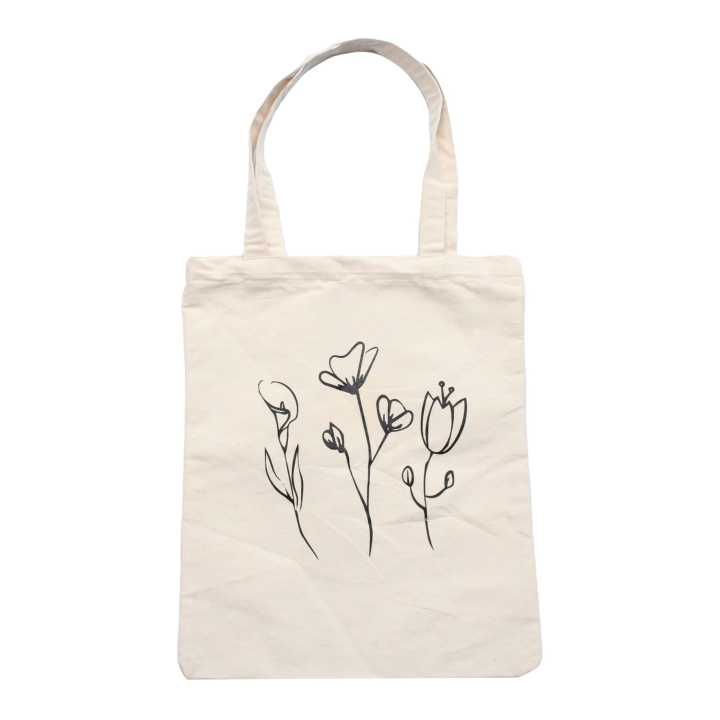 Off-White Maha Sattva Canvas Tulip Printed Tote Bag for Women with ...