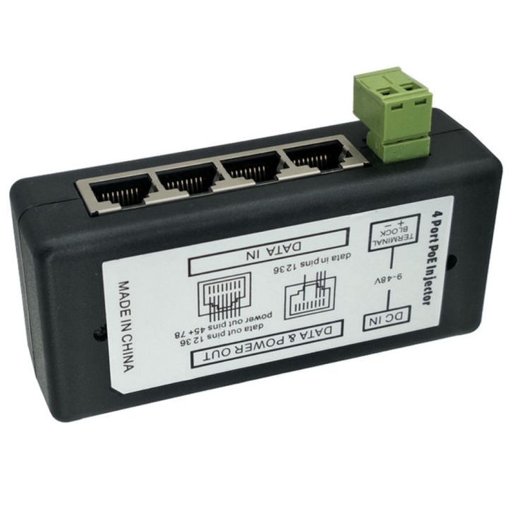 1 Piece Black 4 Port POE Injector Plastic POE Power Adapter for CCTV ...